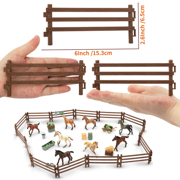 Toymany 24PCS Wood-Look Plastic Corral Fencing | Animal Figurine