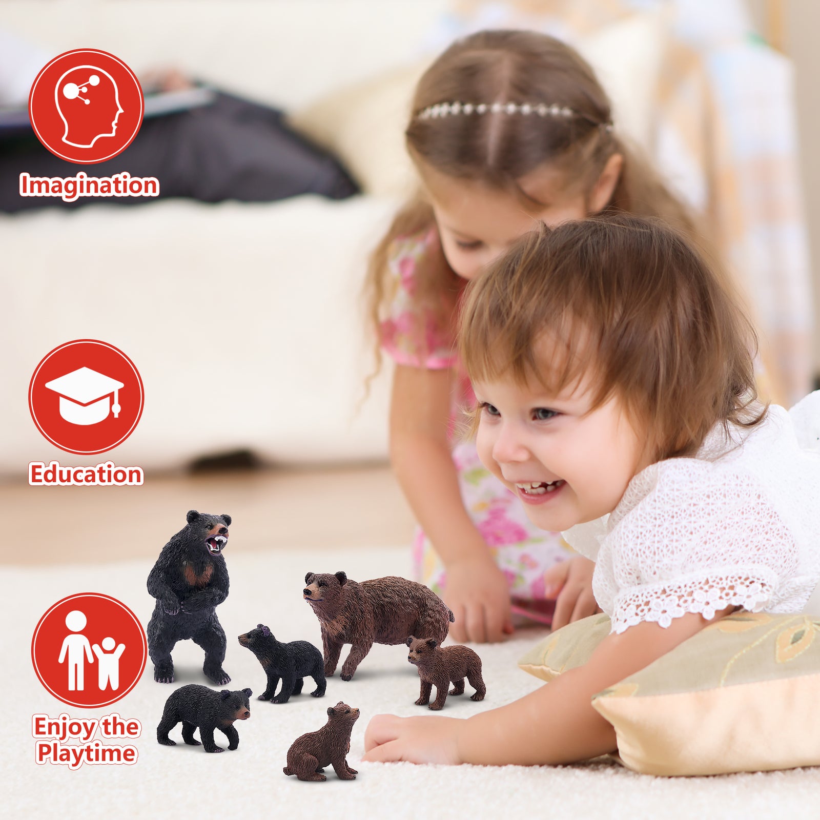 Toymany 6PCS Bear Figurines Playset | Animal Figurine Toy