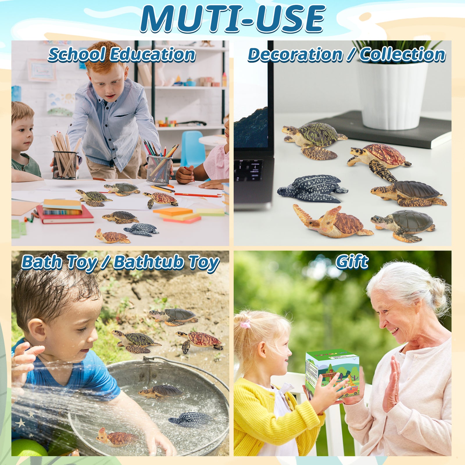 Toymany 6PCS Sea Turtle Figurines Playset | Animal Figurine Toy