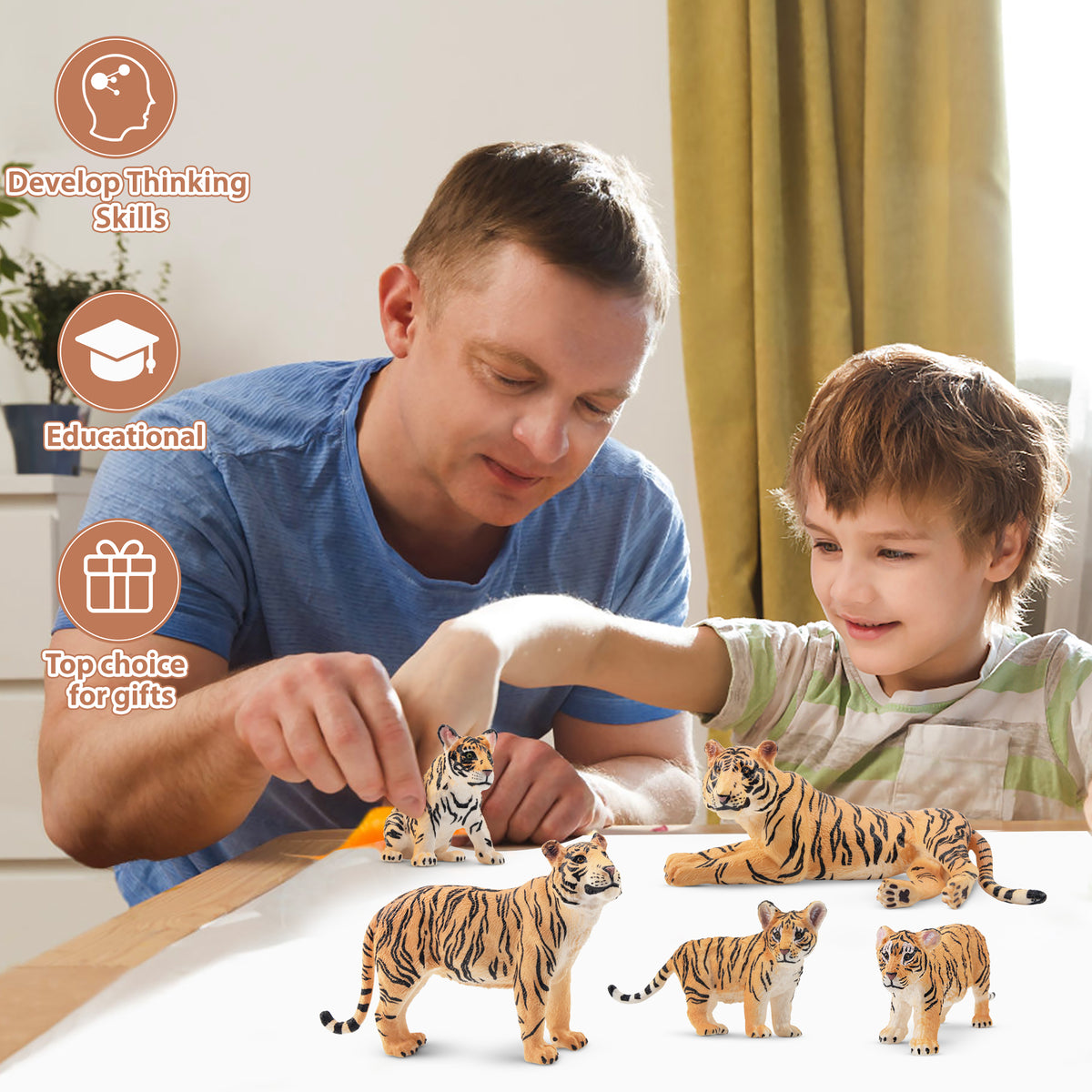 Toymany 6-Piece Tiger Family Figurines | Animal Figurine Toy