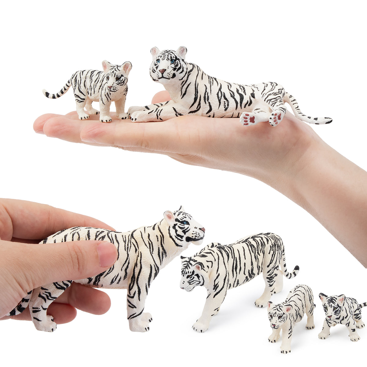 Toymany 6-Piece White Tigers Family Figurines | Animal Figurine Toy