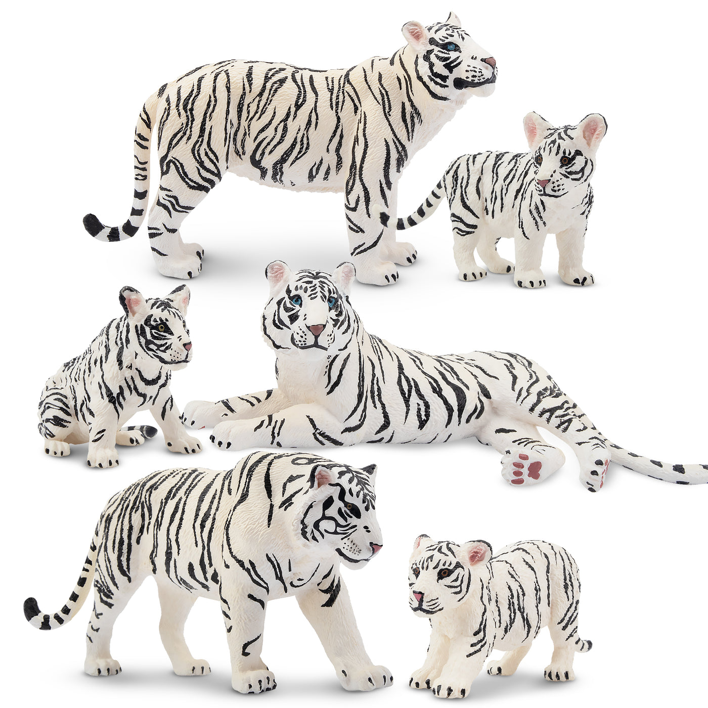 Toymany 6-Piece White Tigers Family Figurines | Animal Figurine Toy