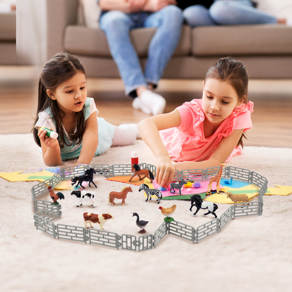 Toymany 64PCS Mini Corral Fencing Playset | Animal Figurine Toy