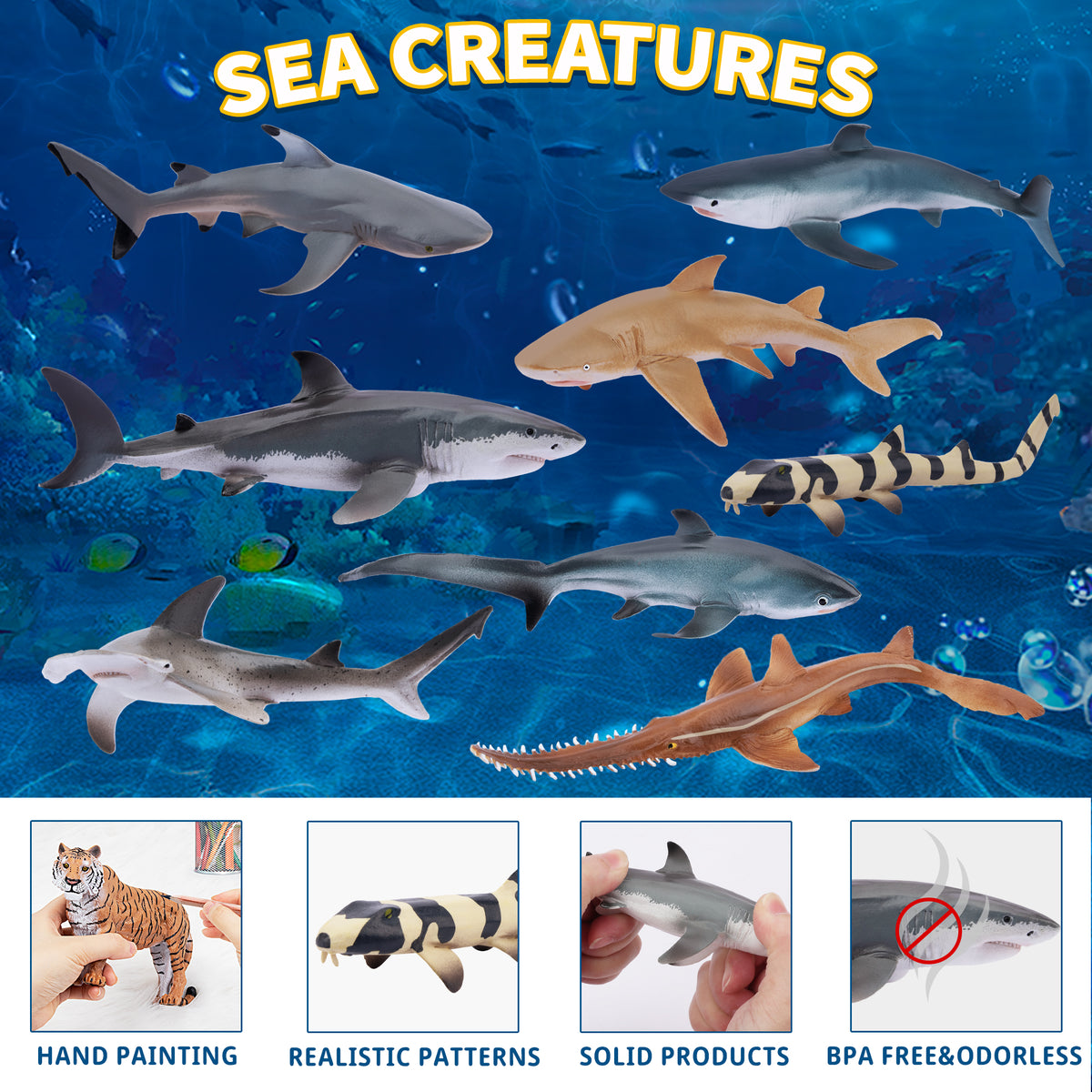 Toymany 8PCS Shark Figurines Playset | Animal Figurine Toy