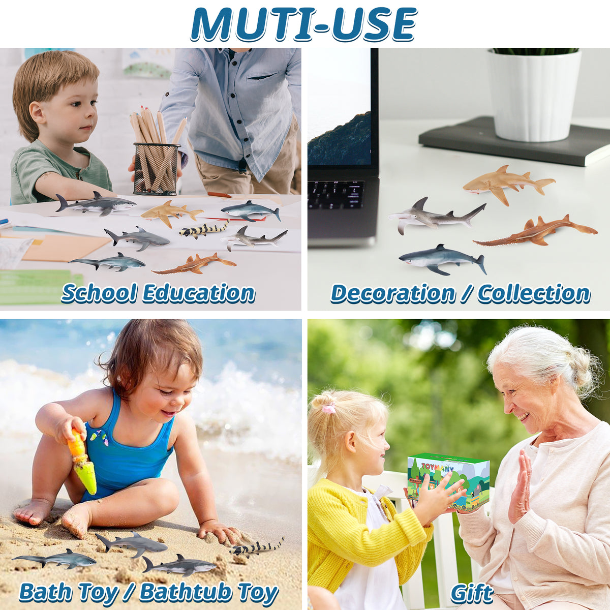 Toymany 8PCS Shark Figurines Playset | Animal Figurine Toy