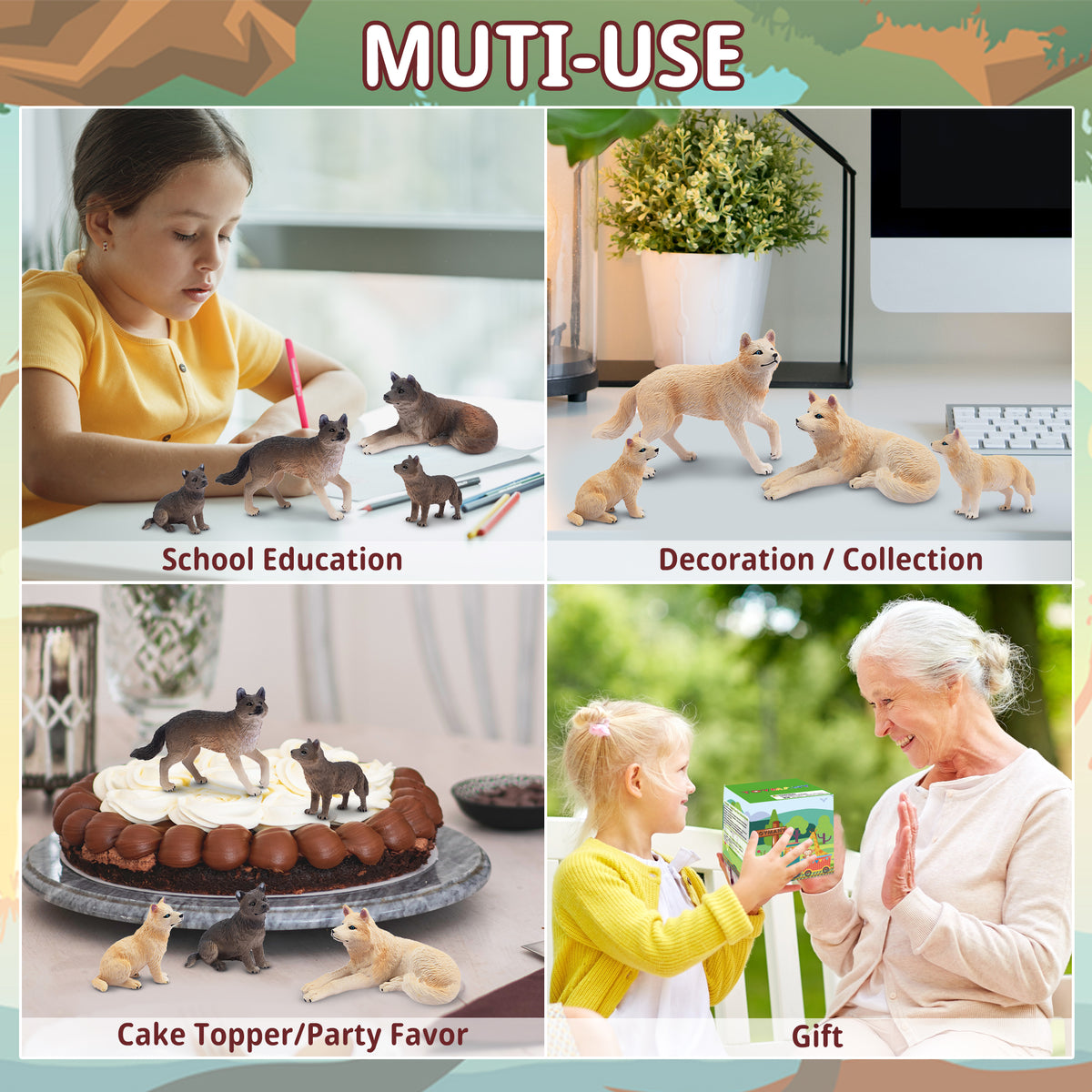 Toymany 8PCS Wolf Figurines Playset | Animal Figurine Toy