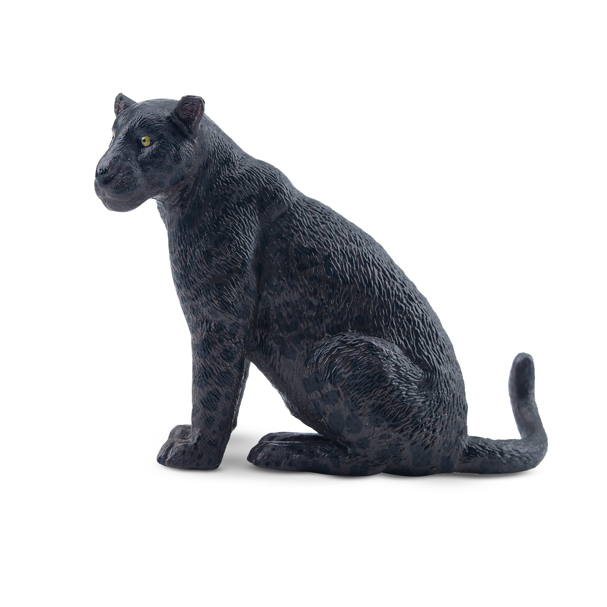 Toymany Black Sitting Female Jaguar | Realistic Animal Figurine Toy