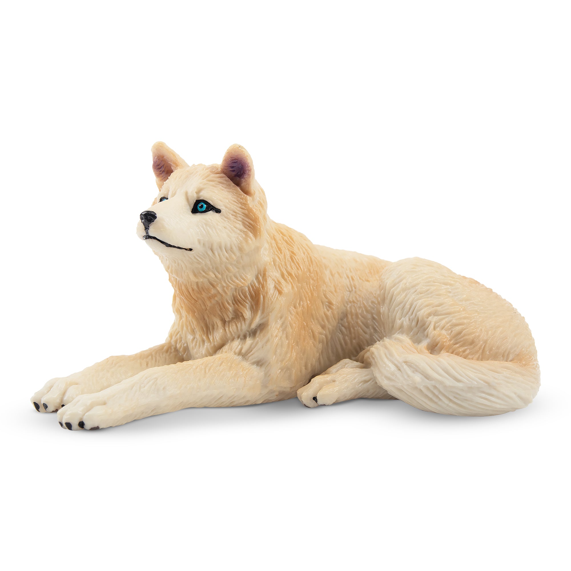 Toymany Sitting White Arctic Wolf Figurine | Realistic Animal Figurine